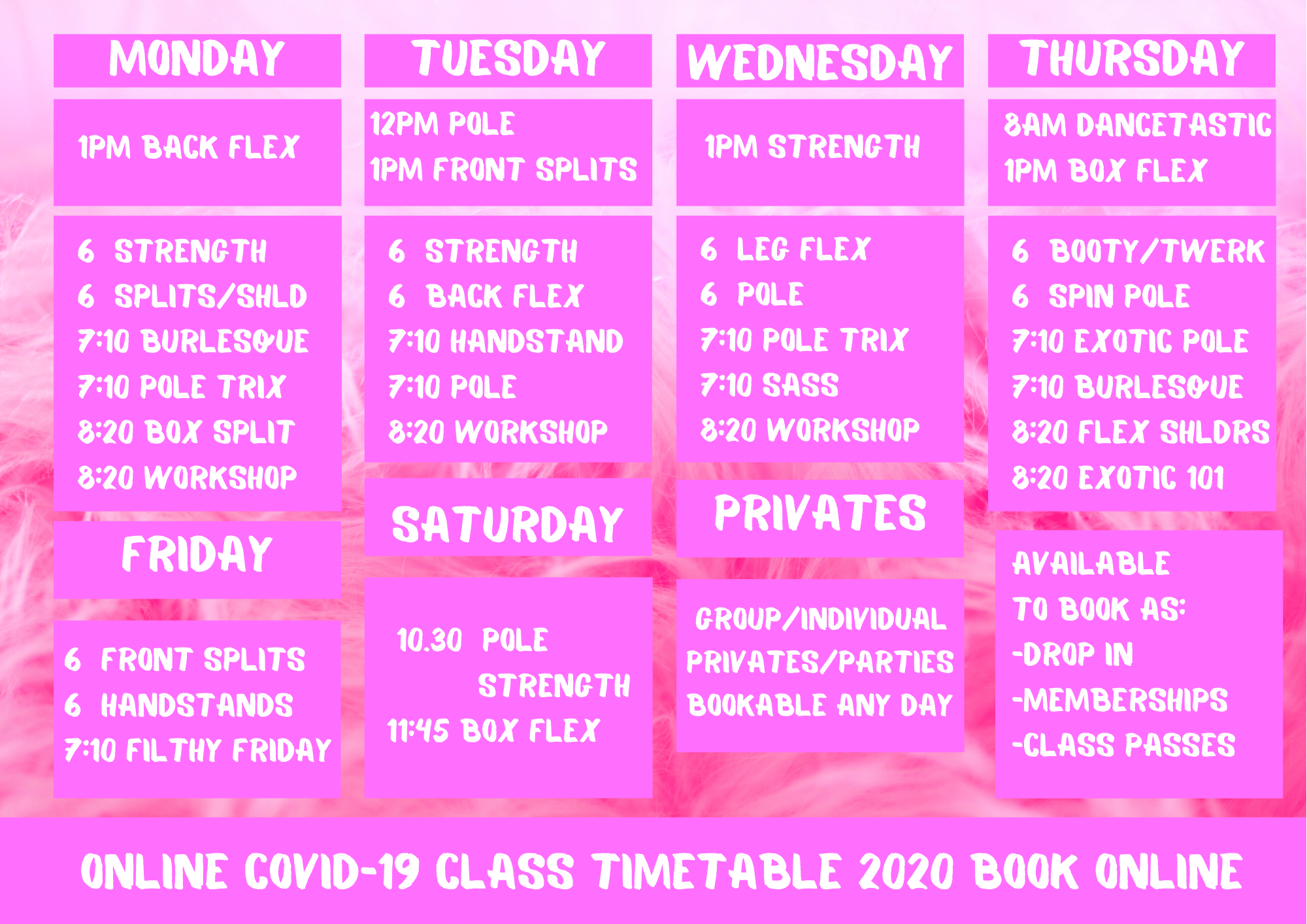 Weekly Classes Schedule | Pink Kitten Dance School